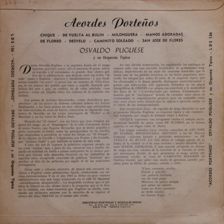 Osvaldo Pugliese y su Orquesta Típica – Acordes porteños – LDS 136 – TTT3.2 – Tango Time Travel
